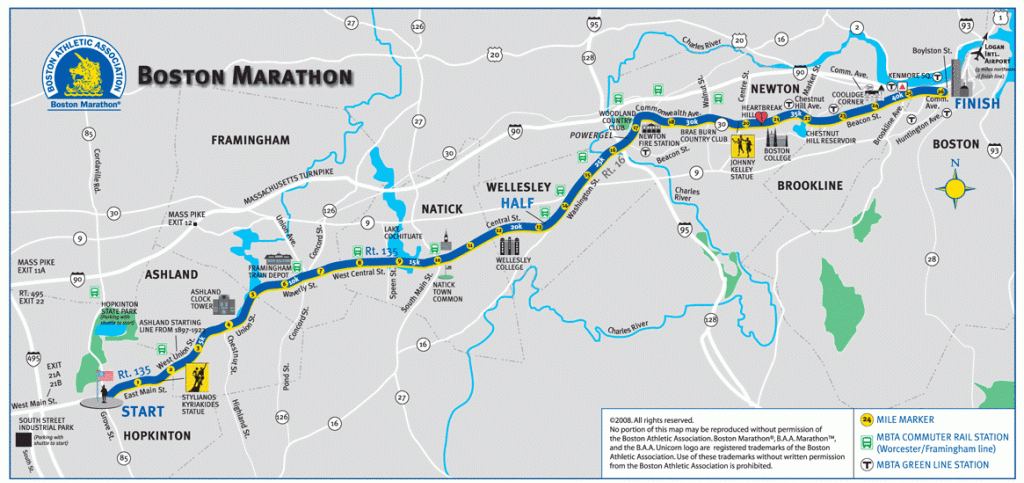 Boston Marathon Course Map | Atent For Rent